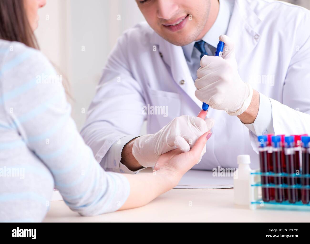 The patient during blood test sampling procedure taken for analysis ...