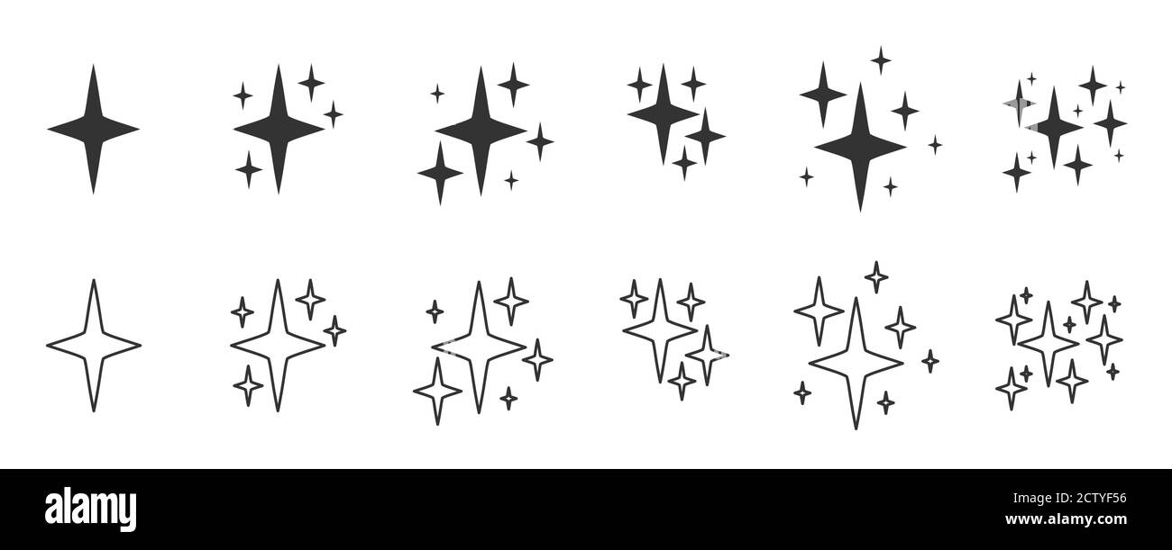 Contour glyph silhouette symbols sparkles icon set. Outline decorative ...