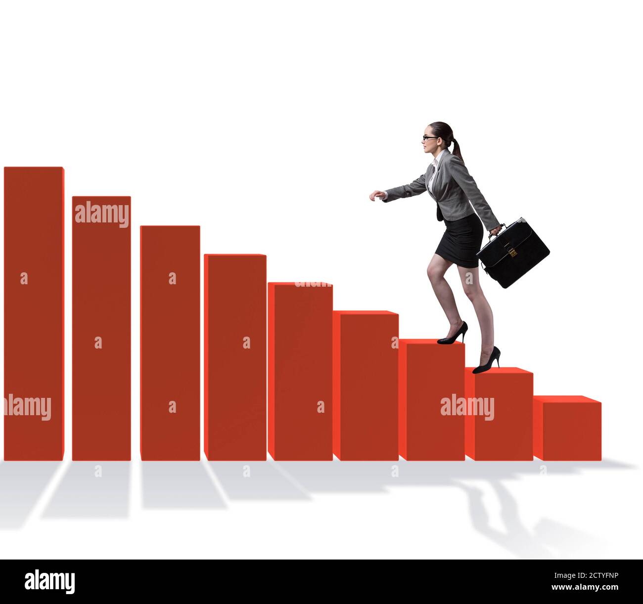 The businesswoman climbing bar chart in economic recovery concept Stock ...