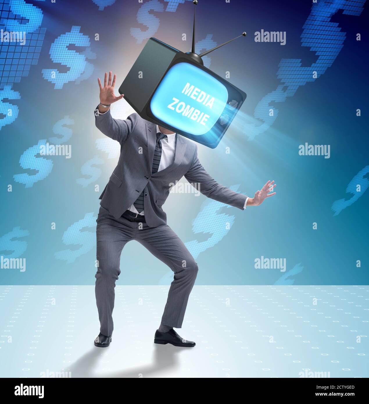 The media zombie concept with man and tv set instead of head Stock ...