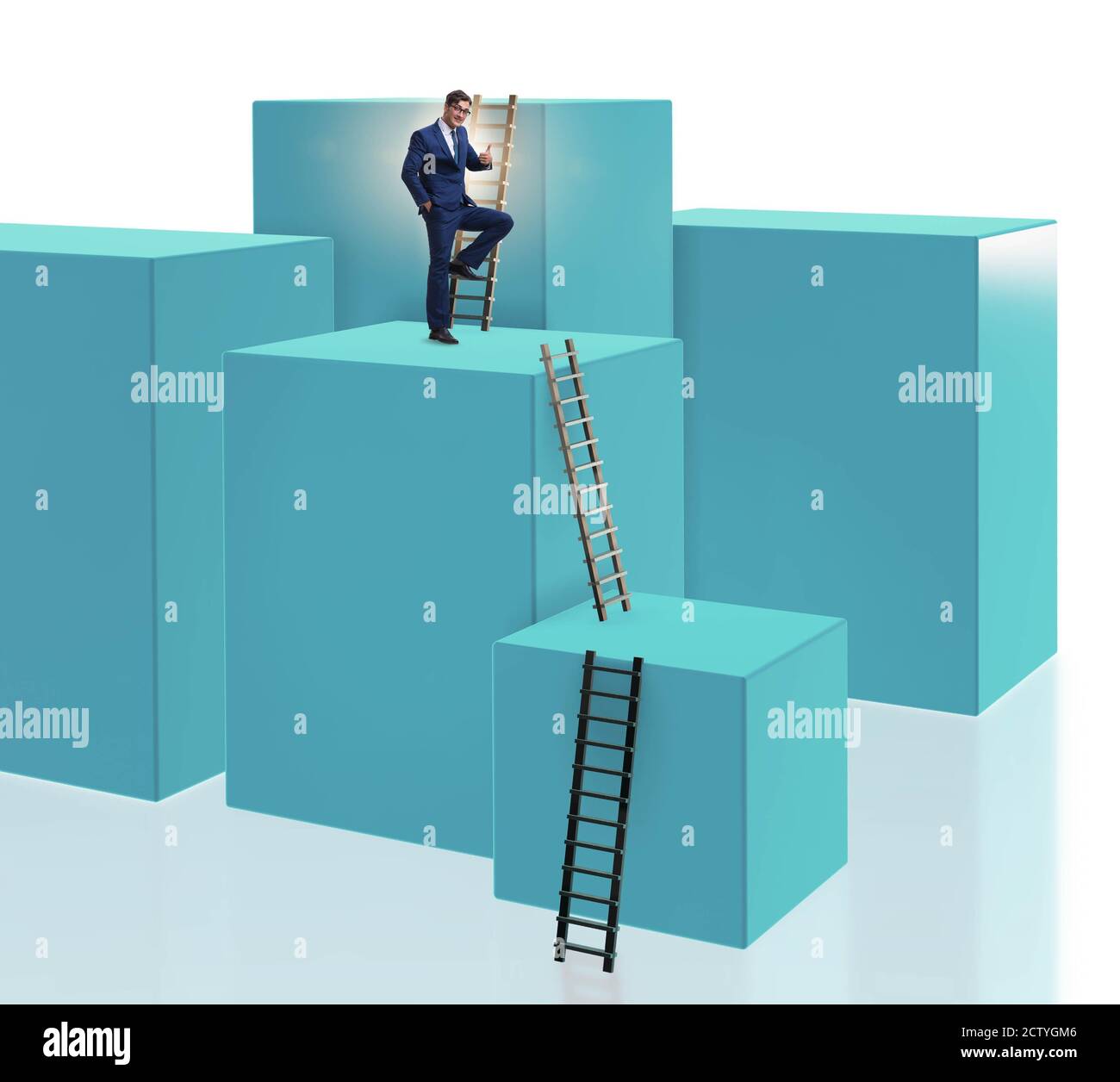 The businessman on top of block isolated on white Stock Photo - Alamy