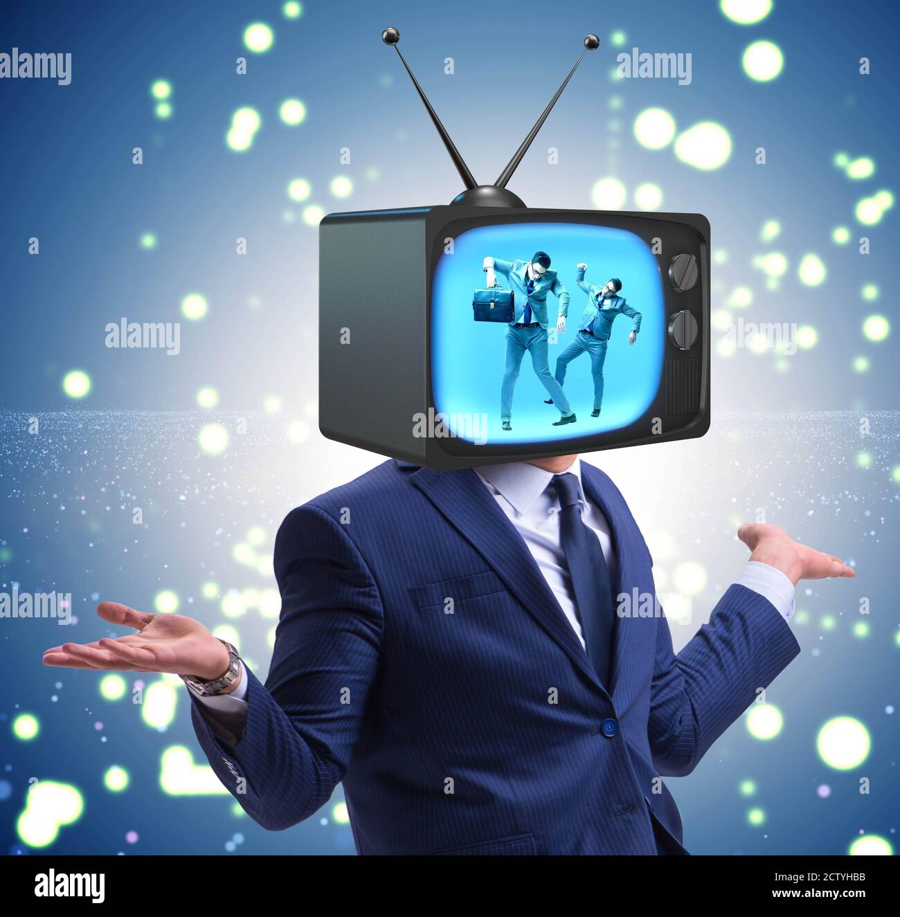 The man with television head in tv addiction concept Stock Photo - Alamy