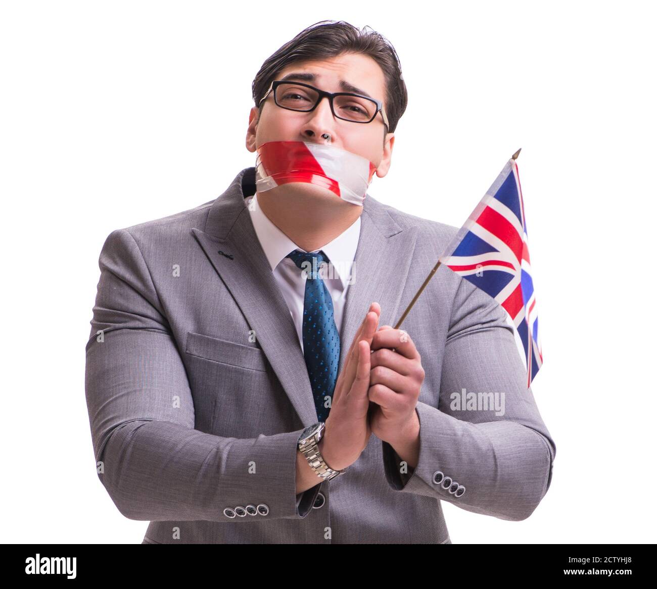 The businessman in censorship concept isolated on white Stock Photo - Alamy