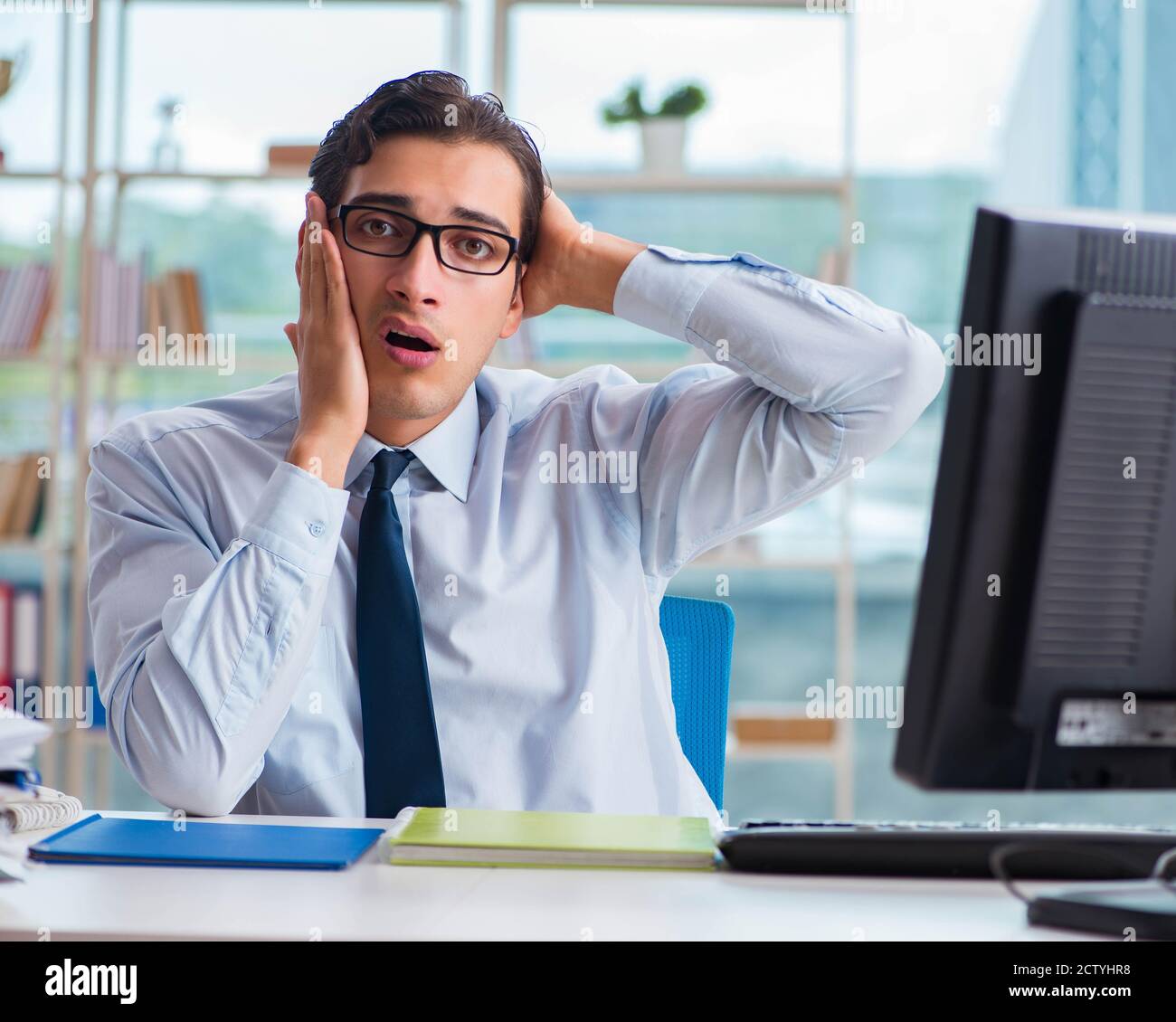 The businessman suffering from excessive armpit sweating Stock Photo ...