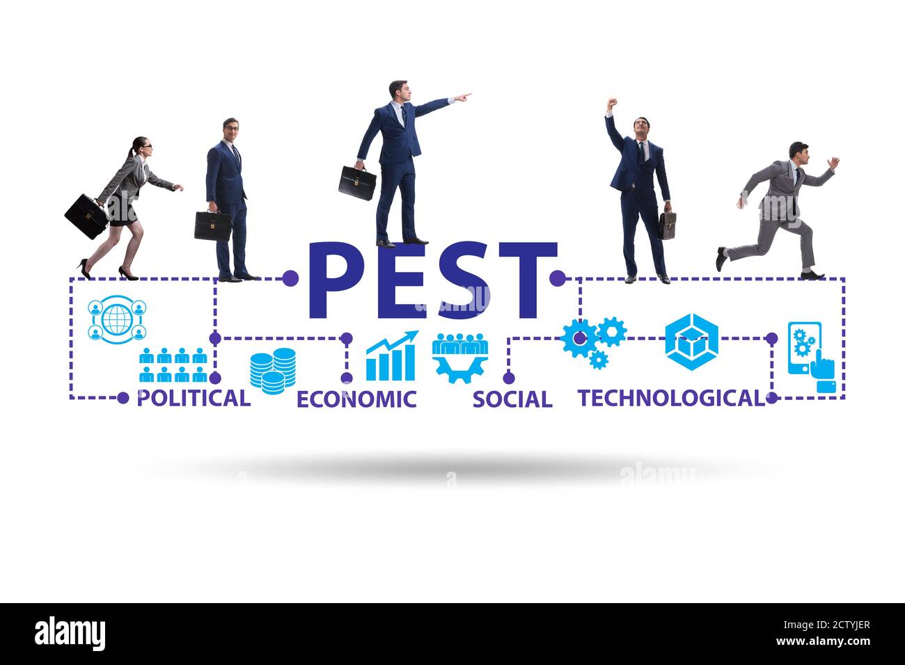Business people in the PEST analysis business concept Stock Photo - Alamy