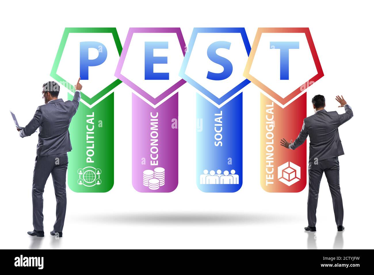 Business people in the PEST analysis business concept Stock Photo - Alamy