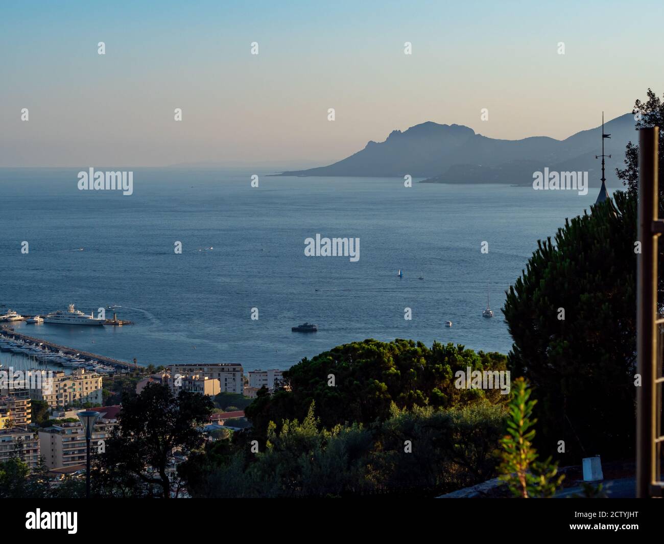 view from above of the Mediterranean sea in Cannes French Riviera Stock ...