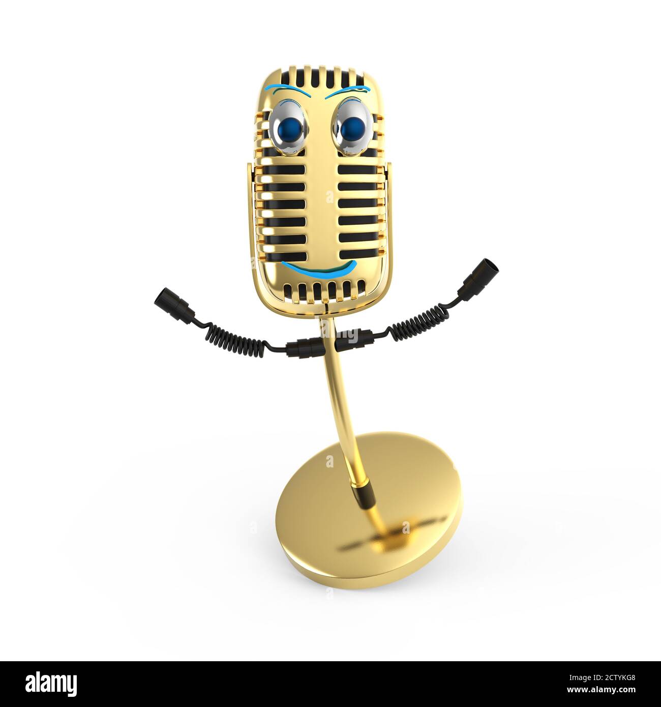 3d rendering golden microphone with cartoon character Stock Photo - Alamy