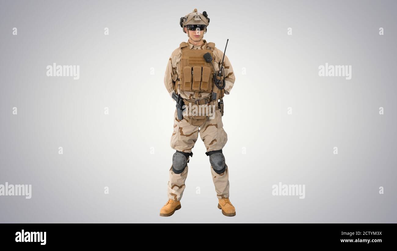 US Military Soldier in Uniform Reports on gradient background Stock ...
