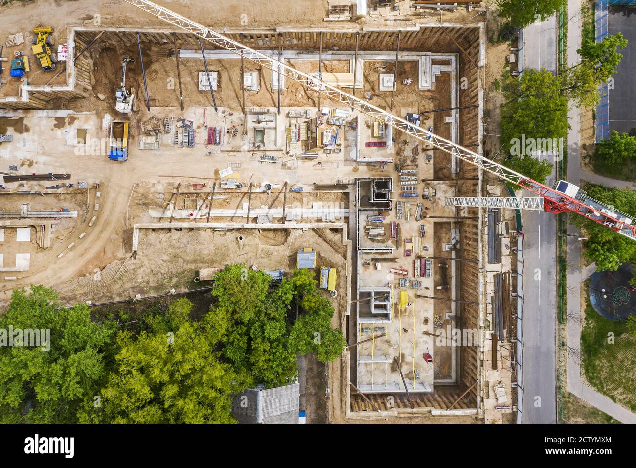 aerial photo of busy construction site in a city residential area Stock ...