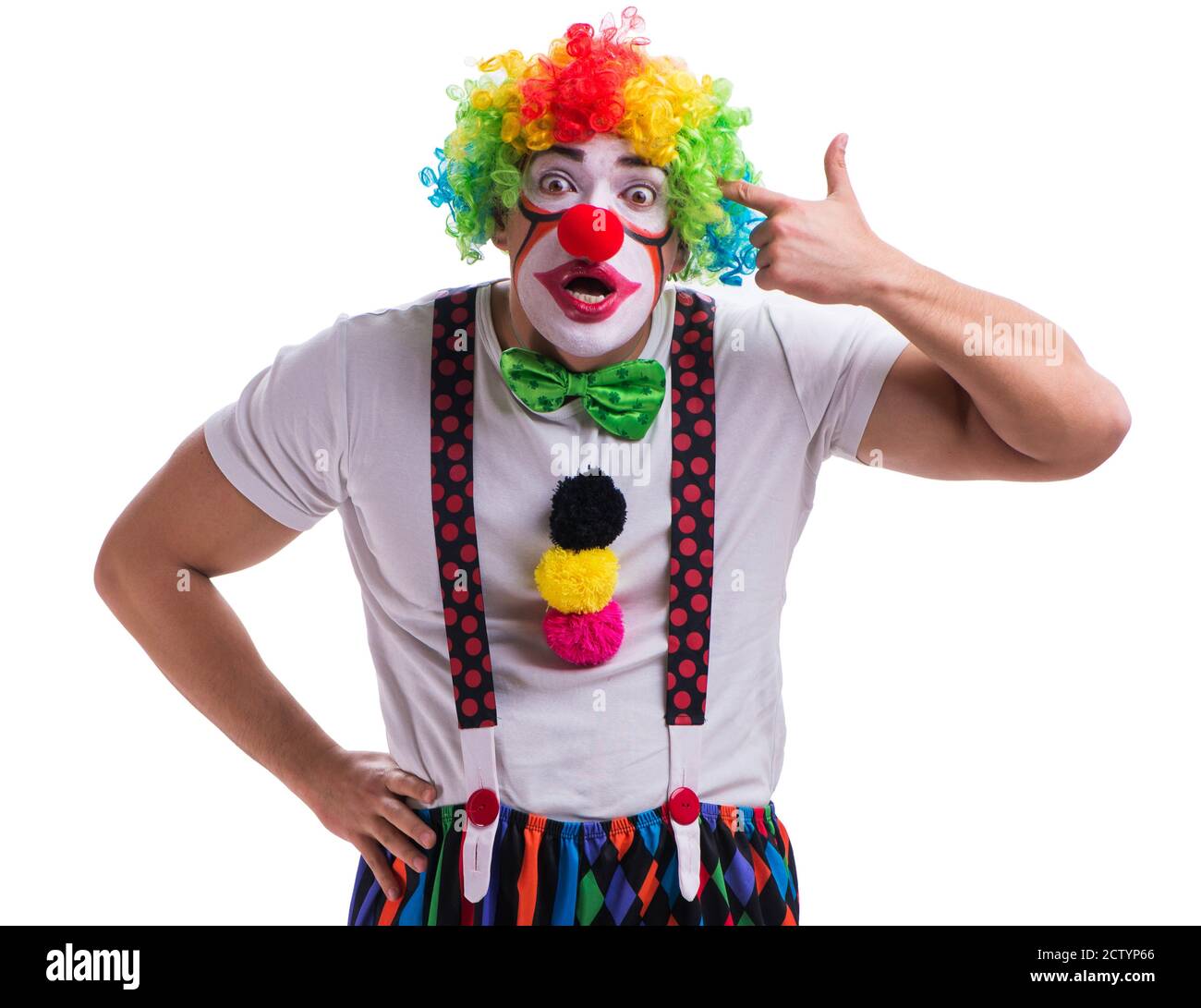 The funny clown acting silly isolated on white background Stock Photo ...