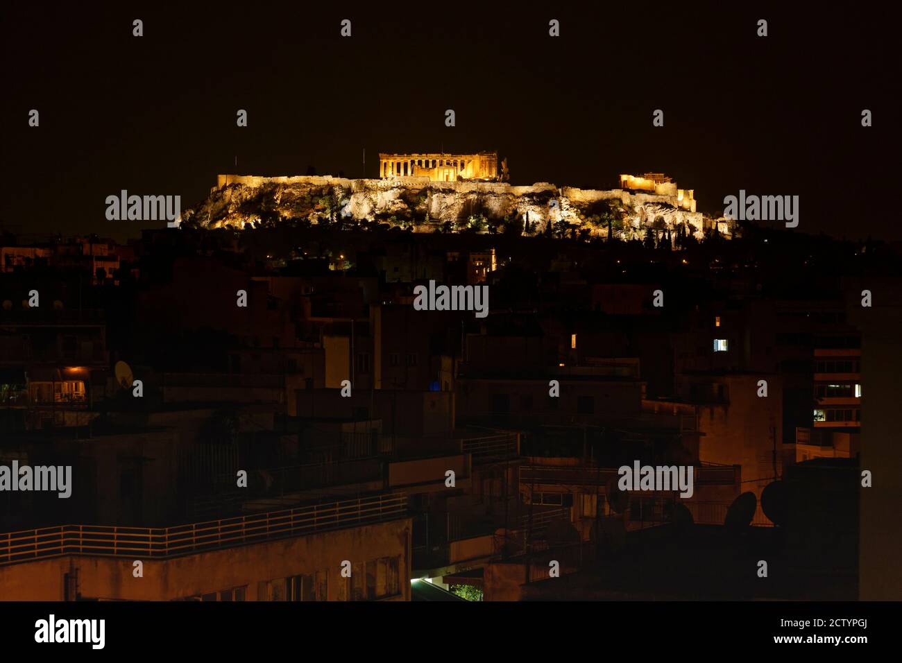 Acropolis of Athens illuminated at night Stock Photo - Alamy