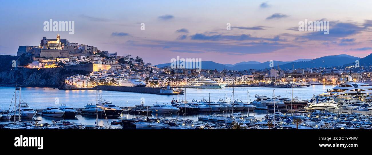 Panoramic view of the old part of the city of Ibiza. Known as Dalt Vila ...