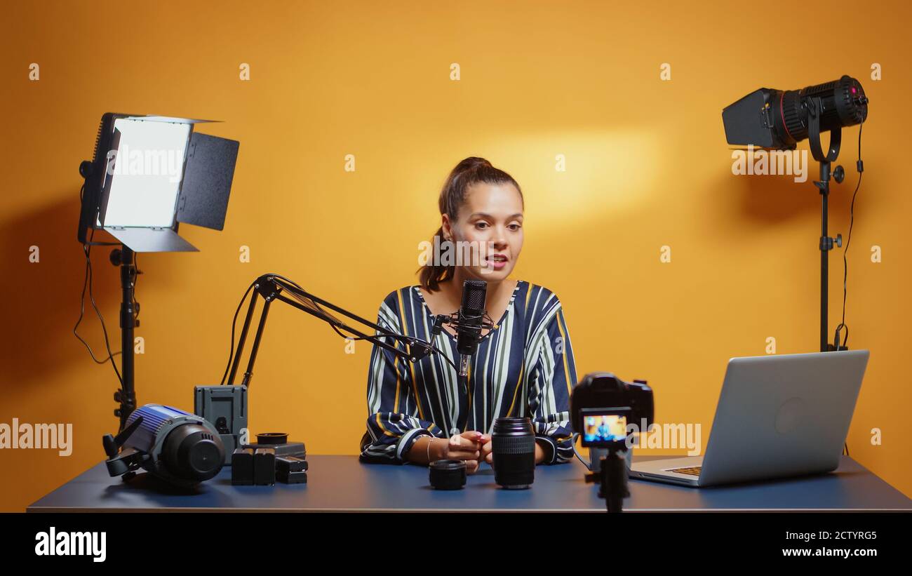Camera lens comparison from online vlogger in her professional studio ...