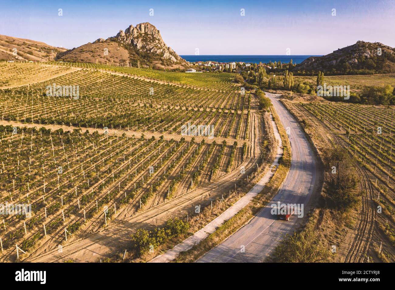 Aerial photography of a typical Mediterranean landscape with vineyards ...