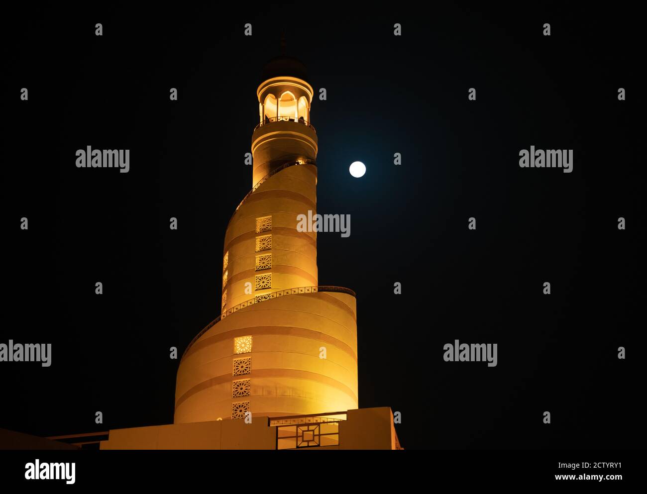 Background image of islamic minaret with the full moon background Stock ...