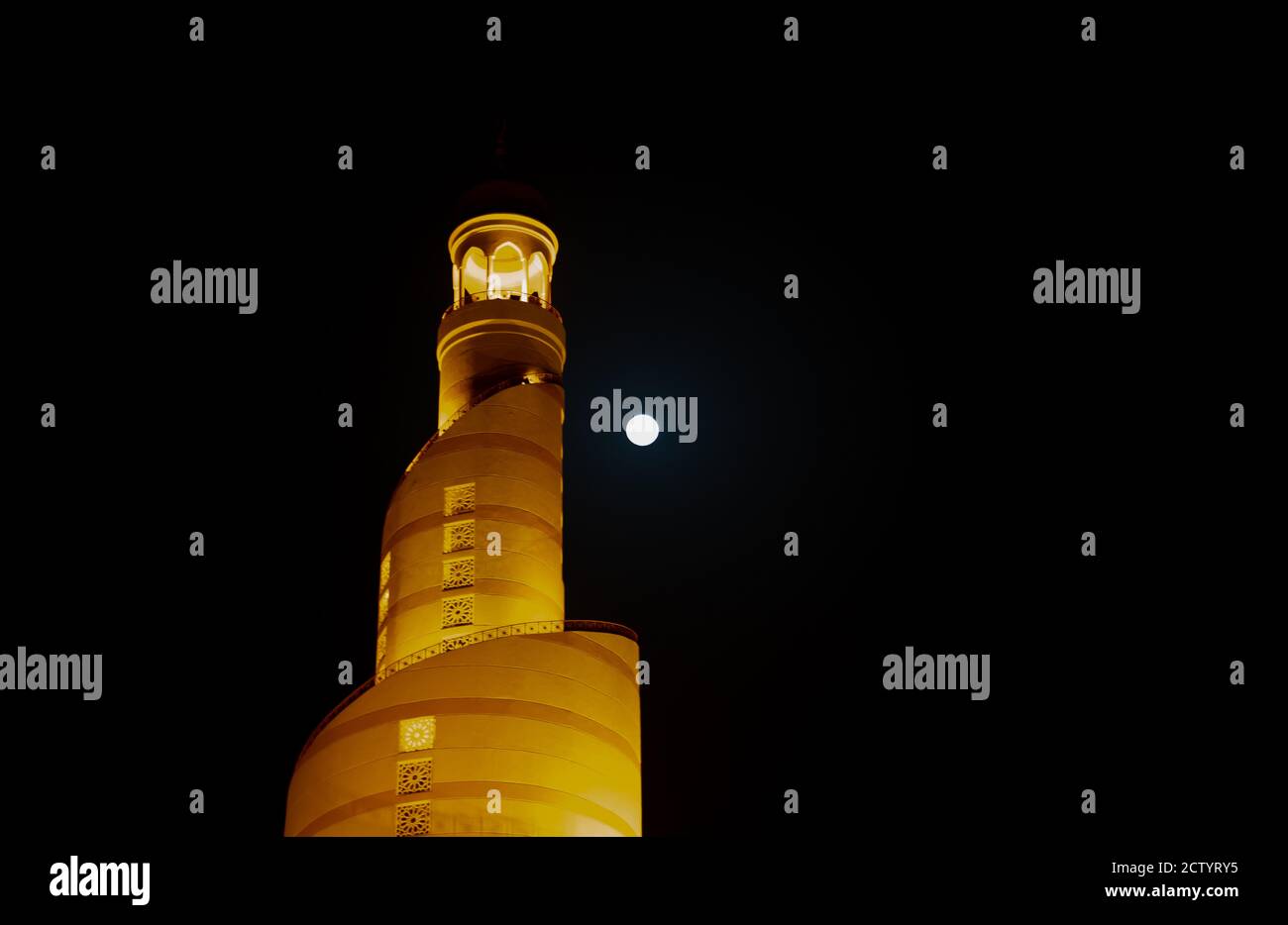 Background image of islamic minaret with the full moon background Stock ...