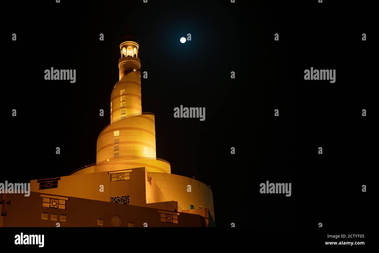 Background image of islamic minaret with the full moon background Stock ...