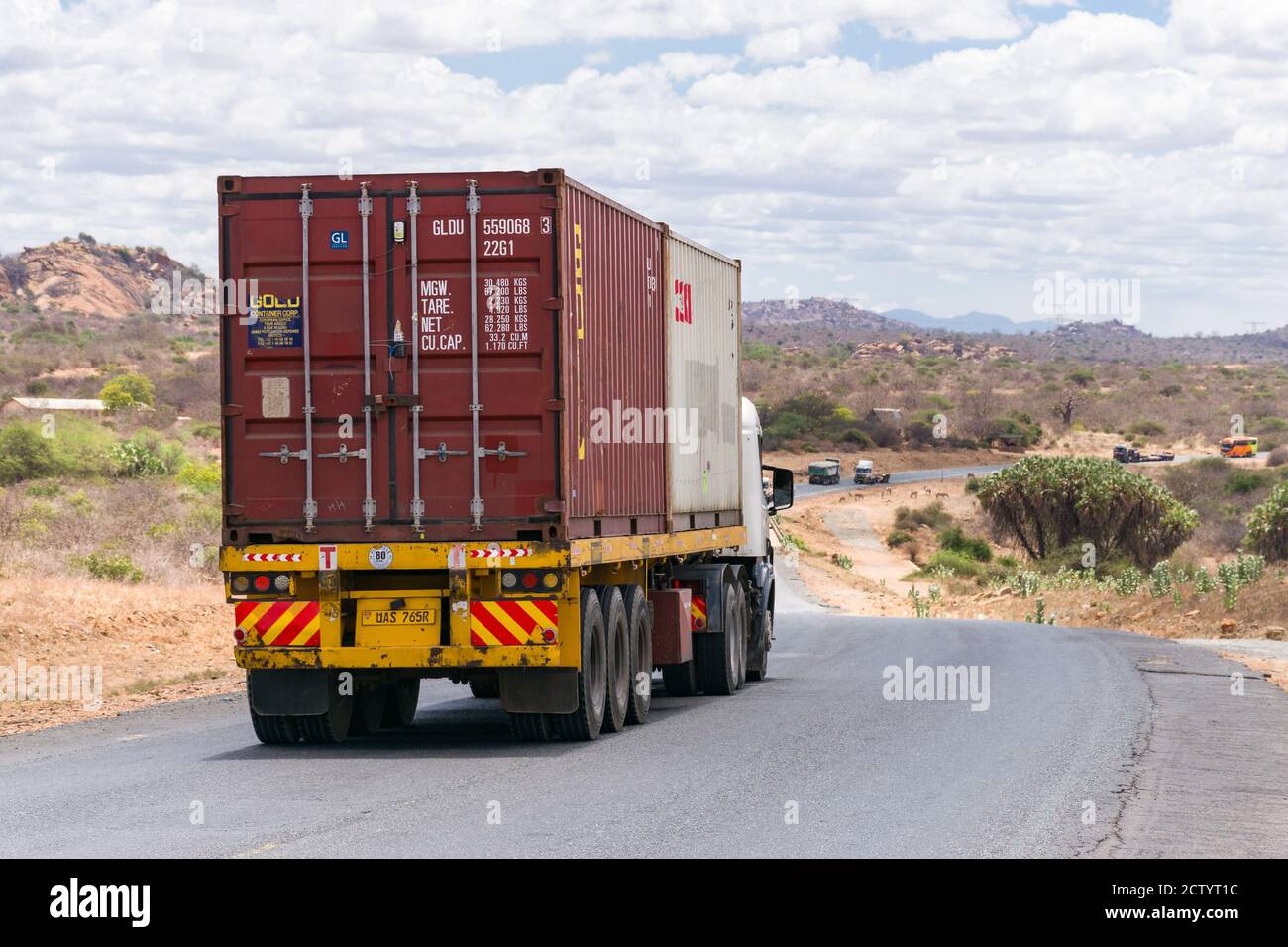 A large truck driving along Mombasa highway carrying goods, Kenya Stock ...