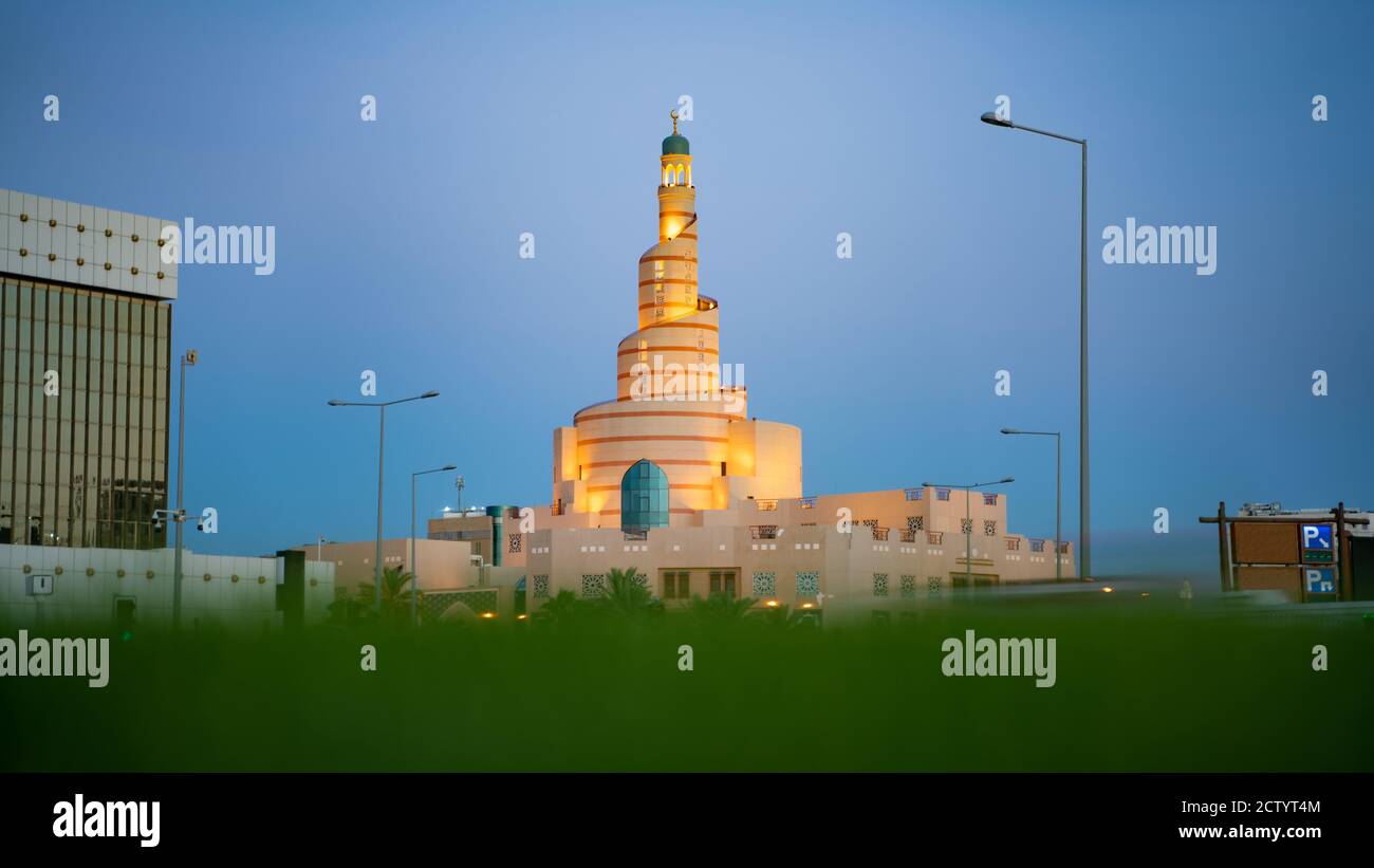 background image of qatar's capital city landmark . Business district ...