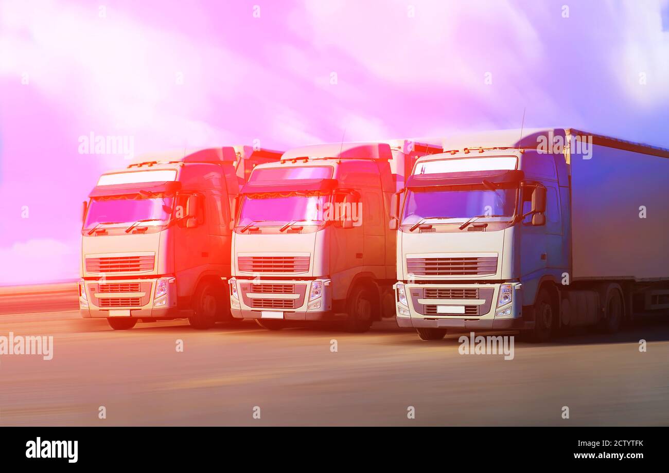 Three trailer trucks hi-res stock photography and images - Alamy