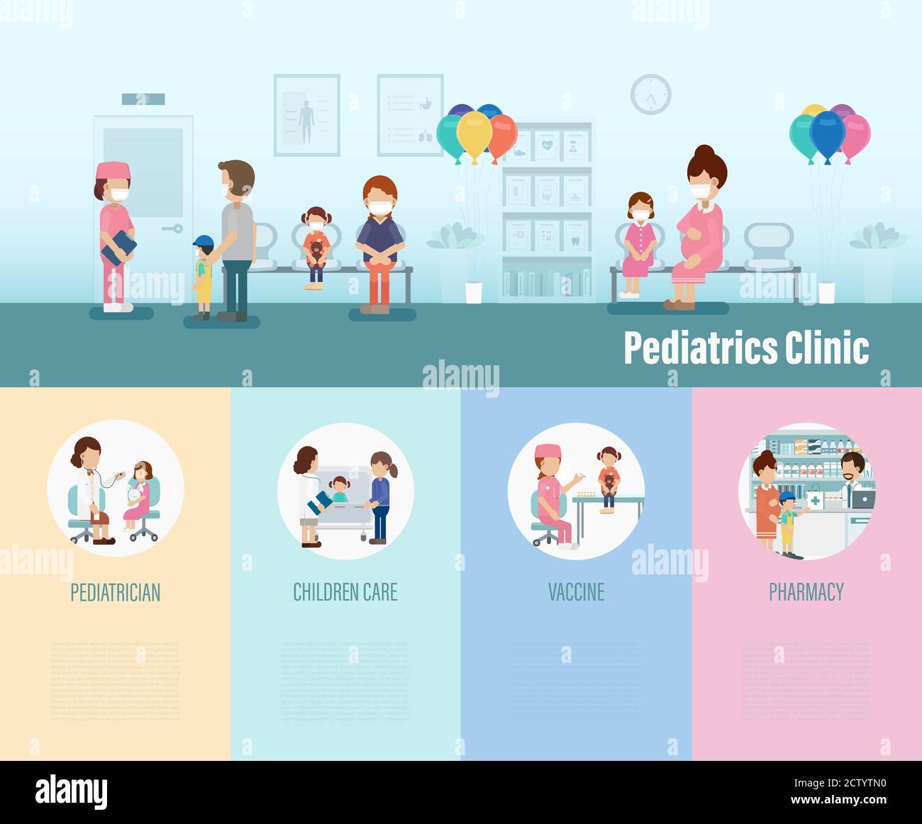 Pediatrics clinic infographic with children and parents flat design ...