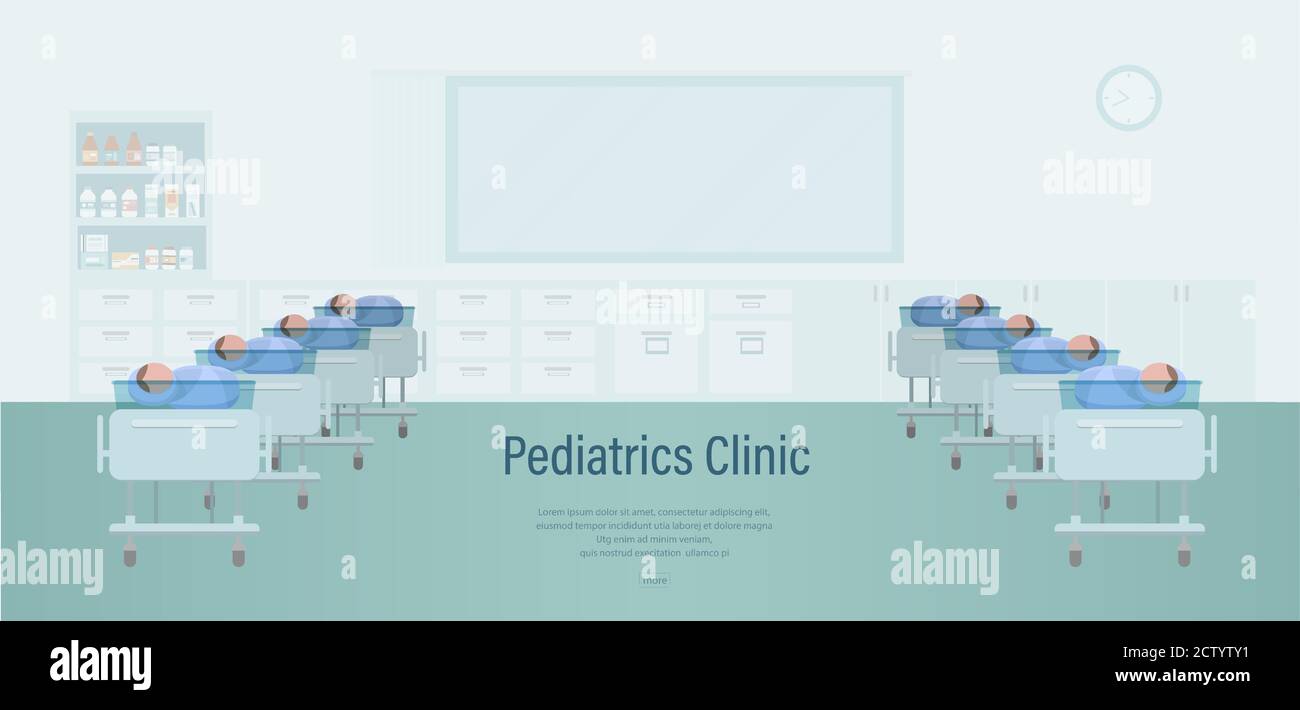 Pediatrics clinic banner with newborn babies flat design vector ...