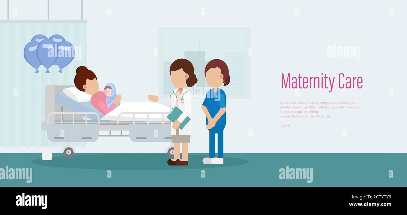 Maternity care banner with doctor flat design vector illustration Stock ...