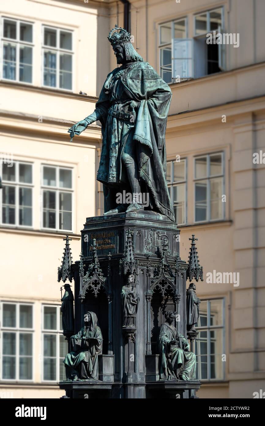 PRAGUE, CZECH REPUBLIC - JULY 18, 2019: Statue of Charles IV (Karol ...