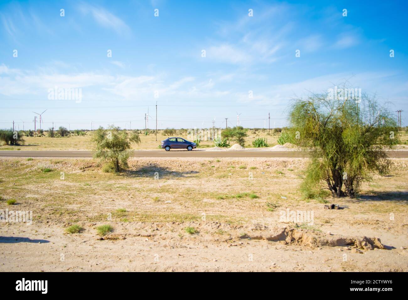 Highway, path, road in Desert of Rajasthan, India, Road passing through ...