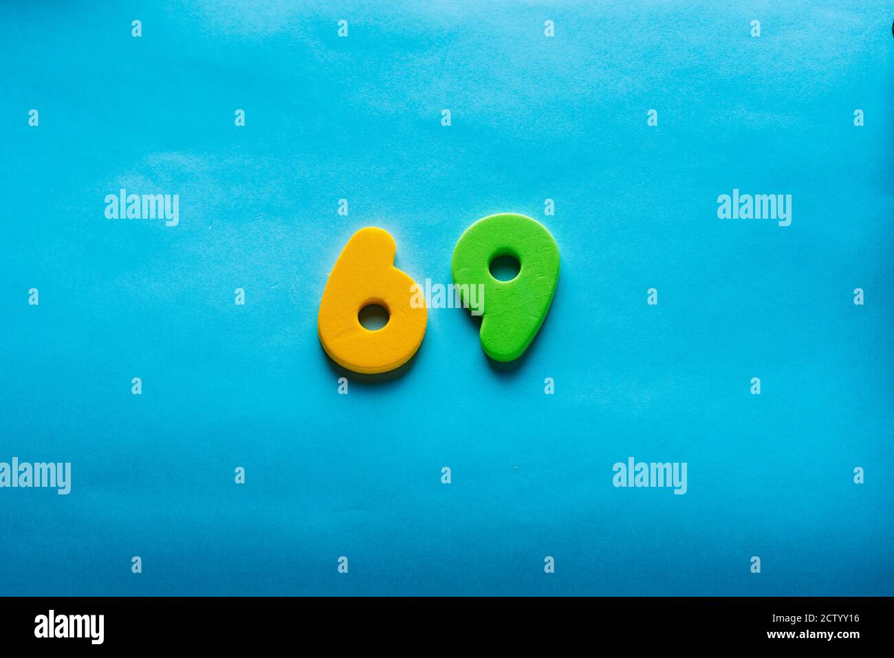 69 years old celebrating classic logo. Colored happy anniversary 69 th ...