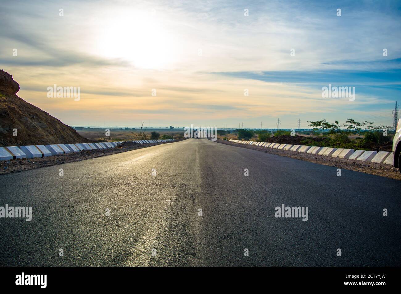 Highway, path, road in Desert of Rajasthan, India, Road passing through ...