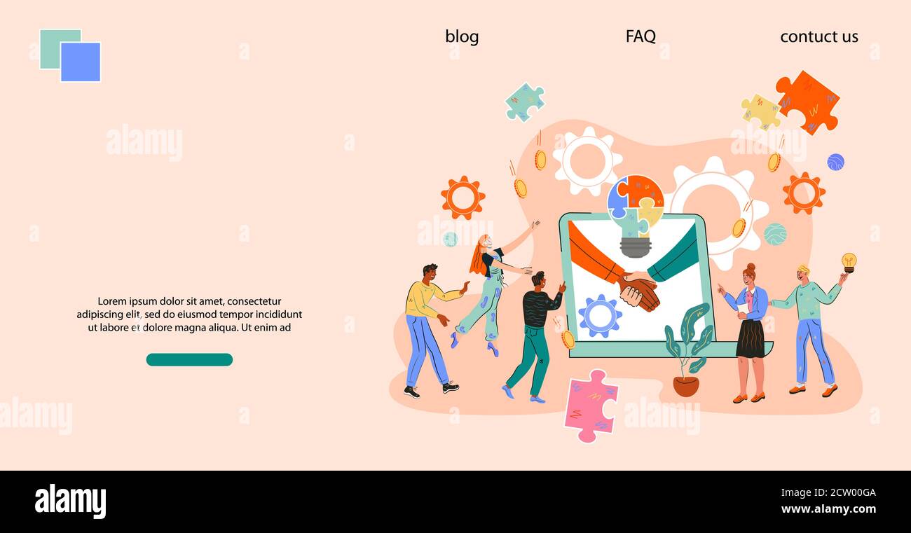 Business concept of teamwork and successful cooperation, flat vector ...