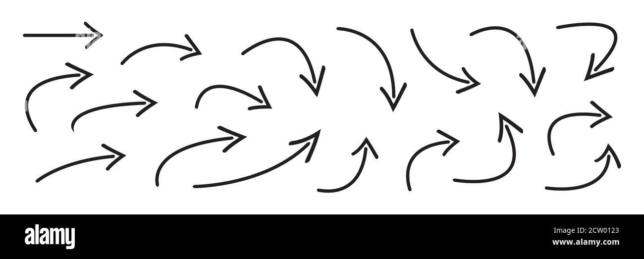 Hand drawn curved arrows . Sketch doodle style. Collection of vector ...