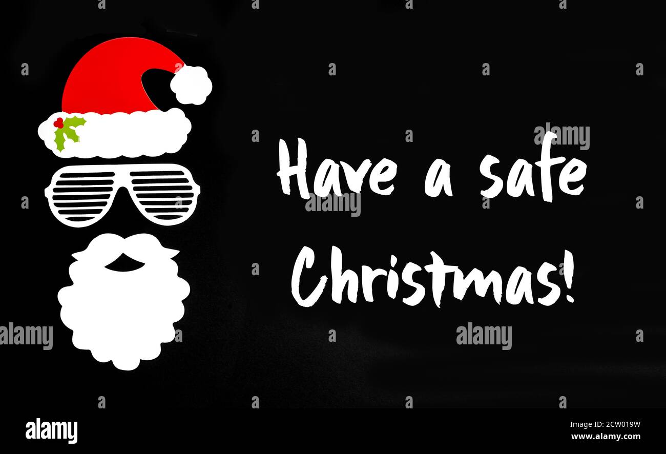 Santa Claus Paper Mask, Black Background, Have A Safe Christmas Stock ...