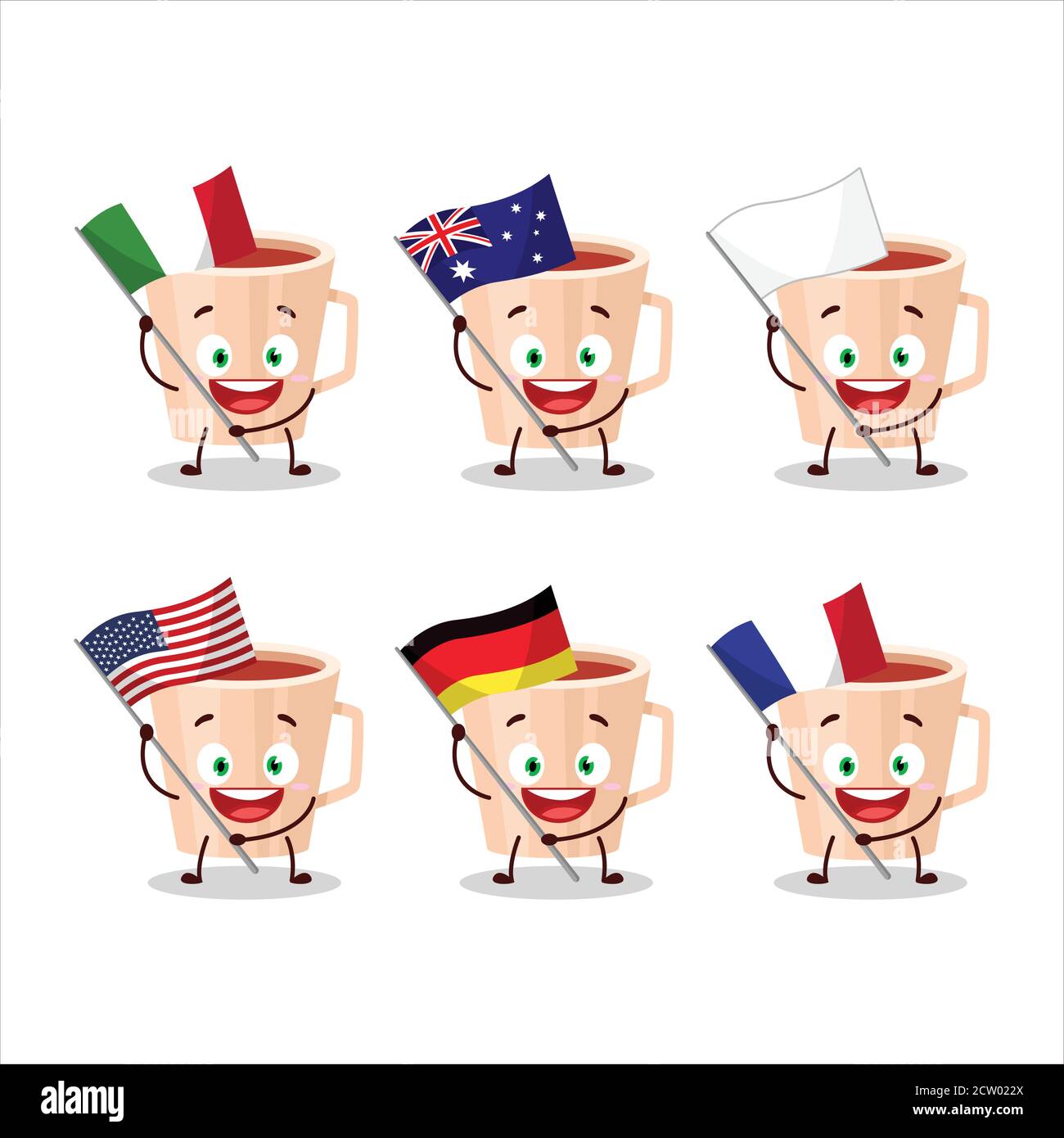 Thanksgiving tea cartoon character bring the flags of various countries ...
