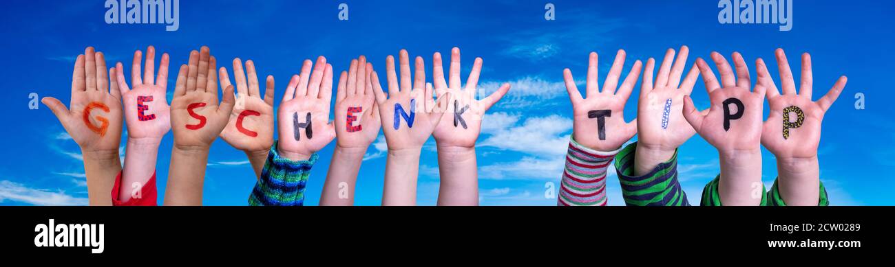 Children Hands Building Word Geschenk Tipp Means Gift Tip, Blue Sky ...