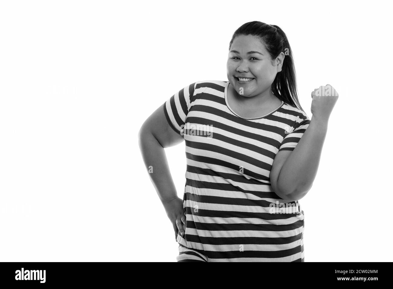 Young chubby woman smiling Black and White Stock Photos & Images - Alamy