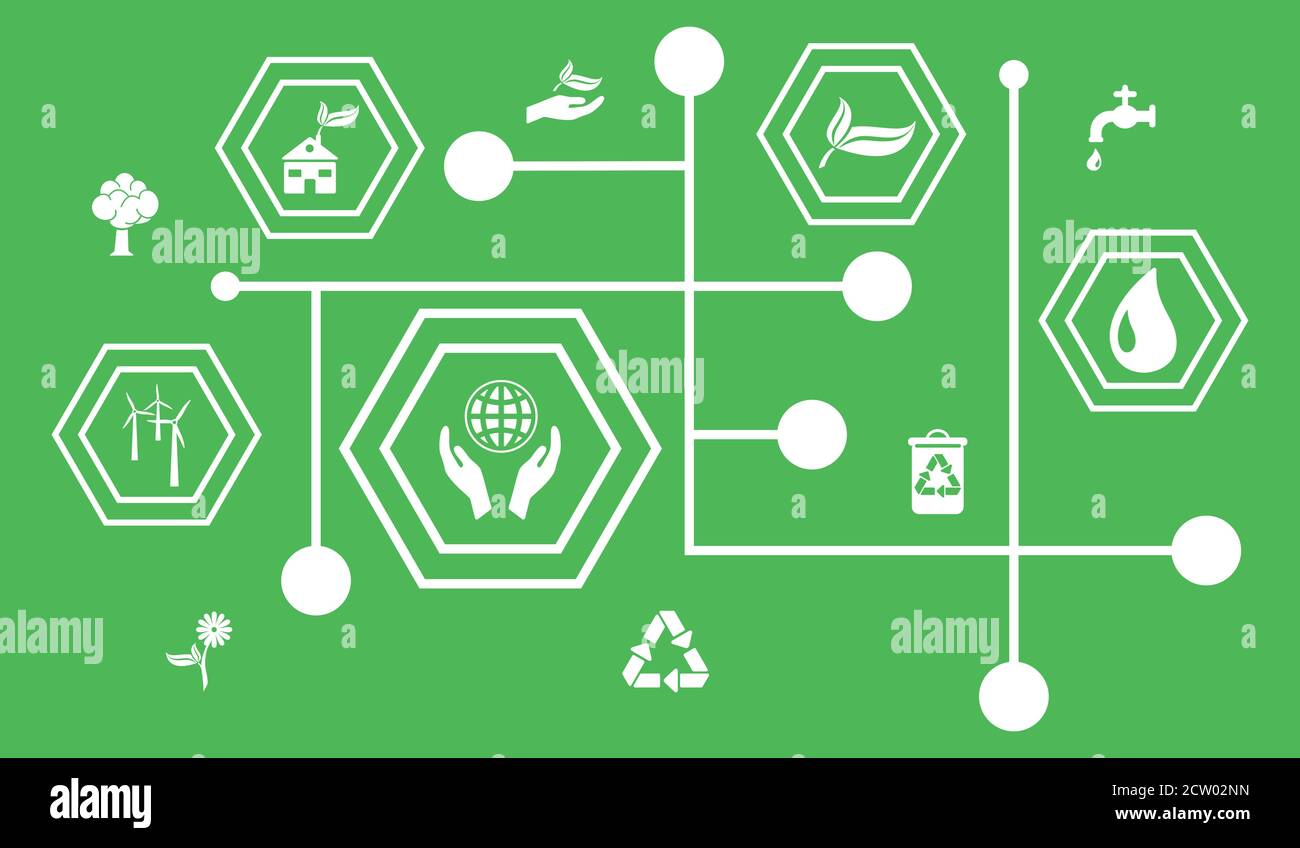 Concept of ecology with connected icons Stock Photo - Alamy