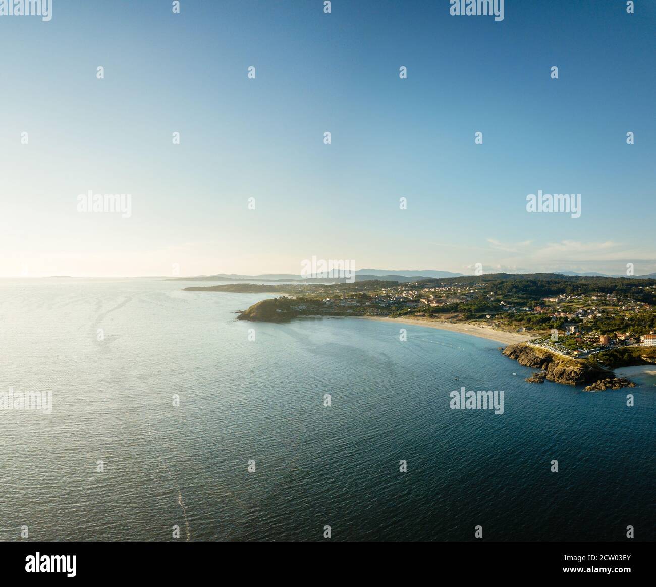 Aerial view of the Galician coast at the opening of the Ria de ...