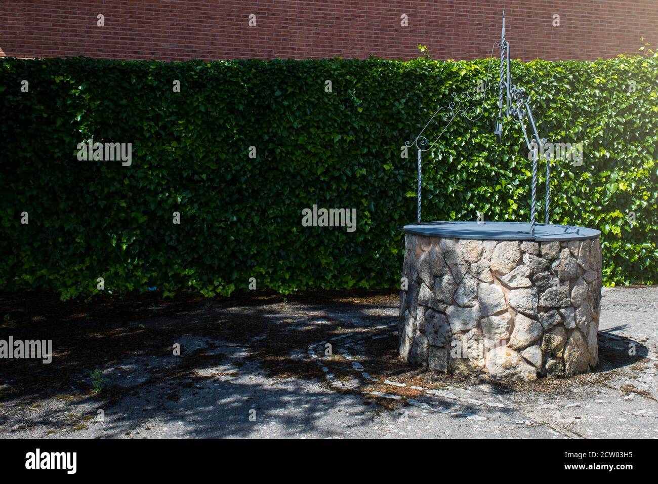 stone well with a green ivy bottom before entering the garden Stock ...
