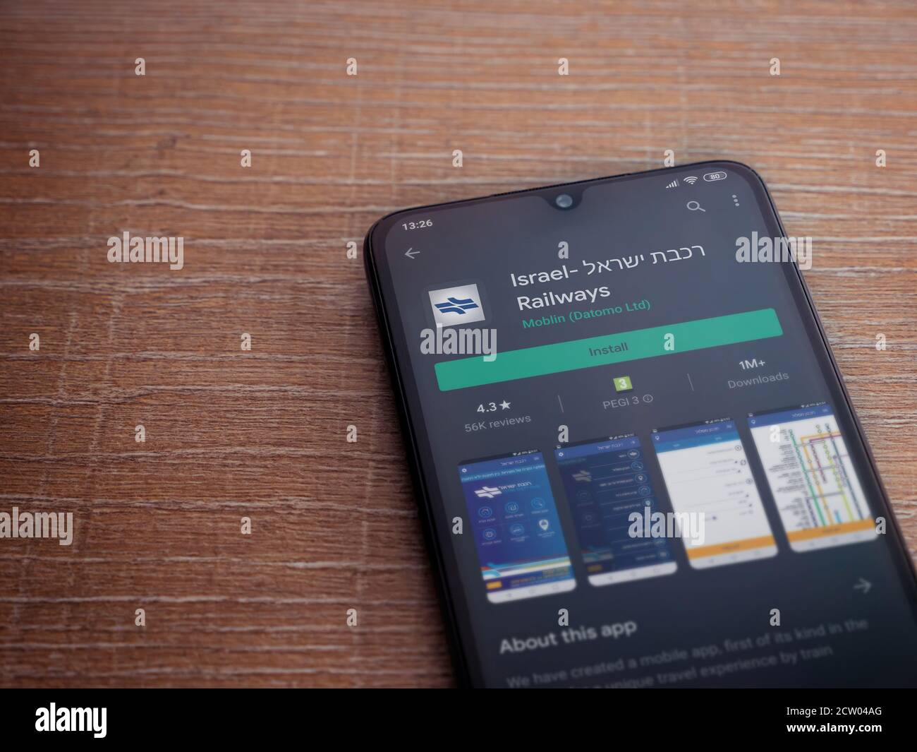 Lod, Israel - July 8, 2020: Israel Railways app play store page on the ...
