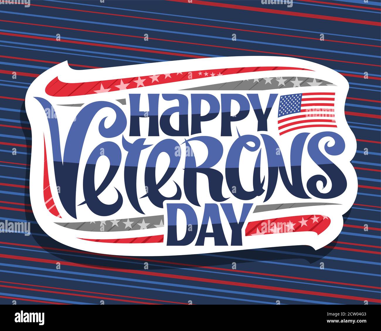 Vector logo for Veterans Day, white badge with illustration of national ...