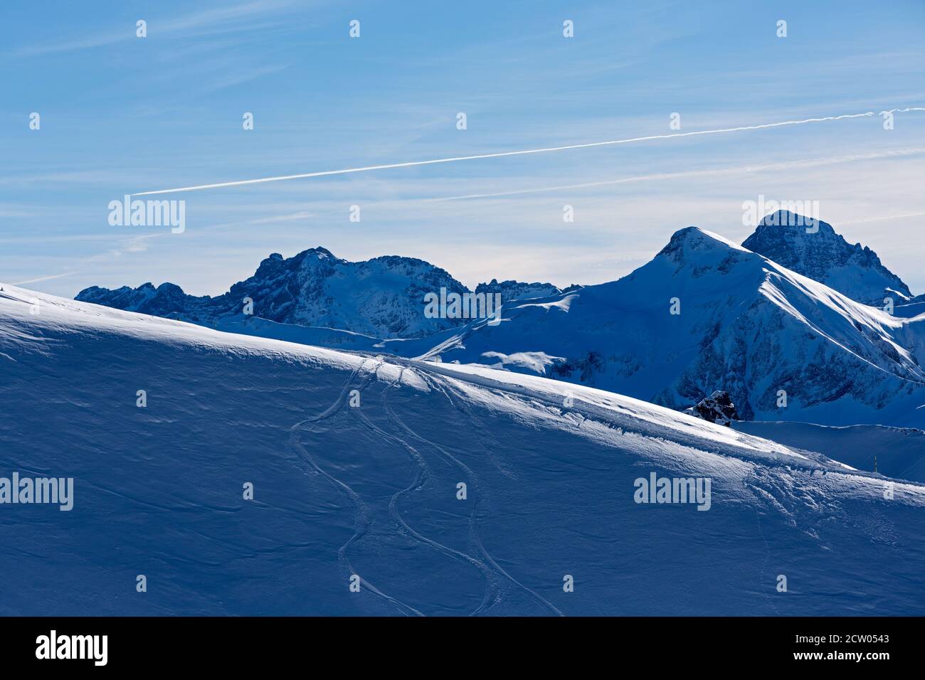 Berghang, Gipfel, Skispuren im Schnee, Allgäuer Alpen, Oberstdorf Stock ...