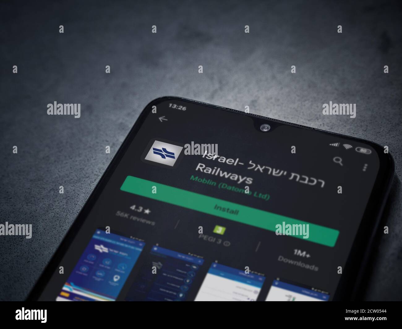 Lod, Israel - July 8, 2020: Israel Railways app play store page on the ...