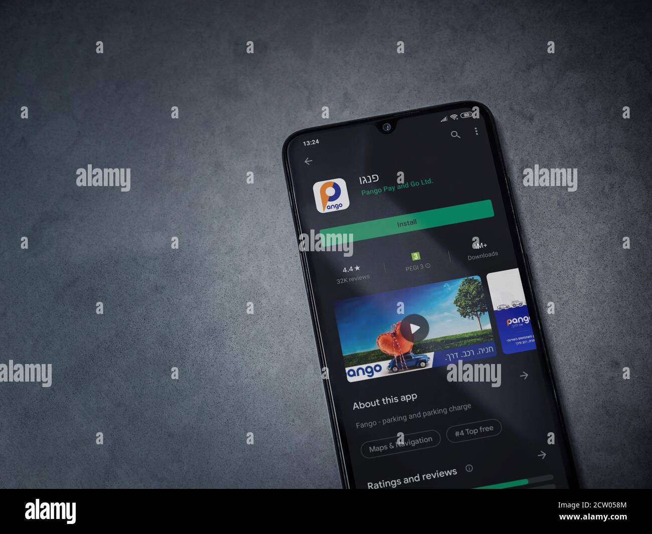 Lod, Israel - July 8, 2020: Pango app play store page on the display of ...