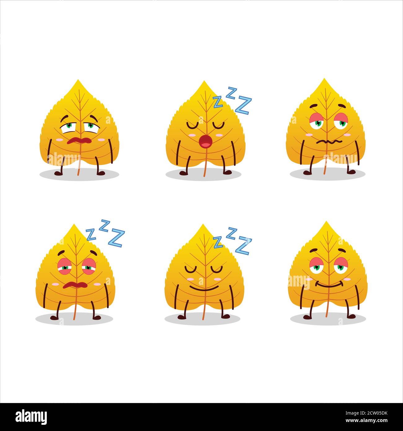 Cartoon character of yellow dried leaves with sleepy expression Stock ...