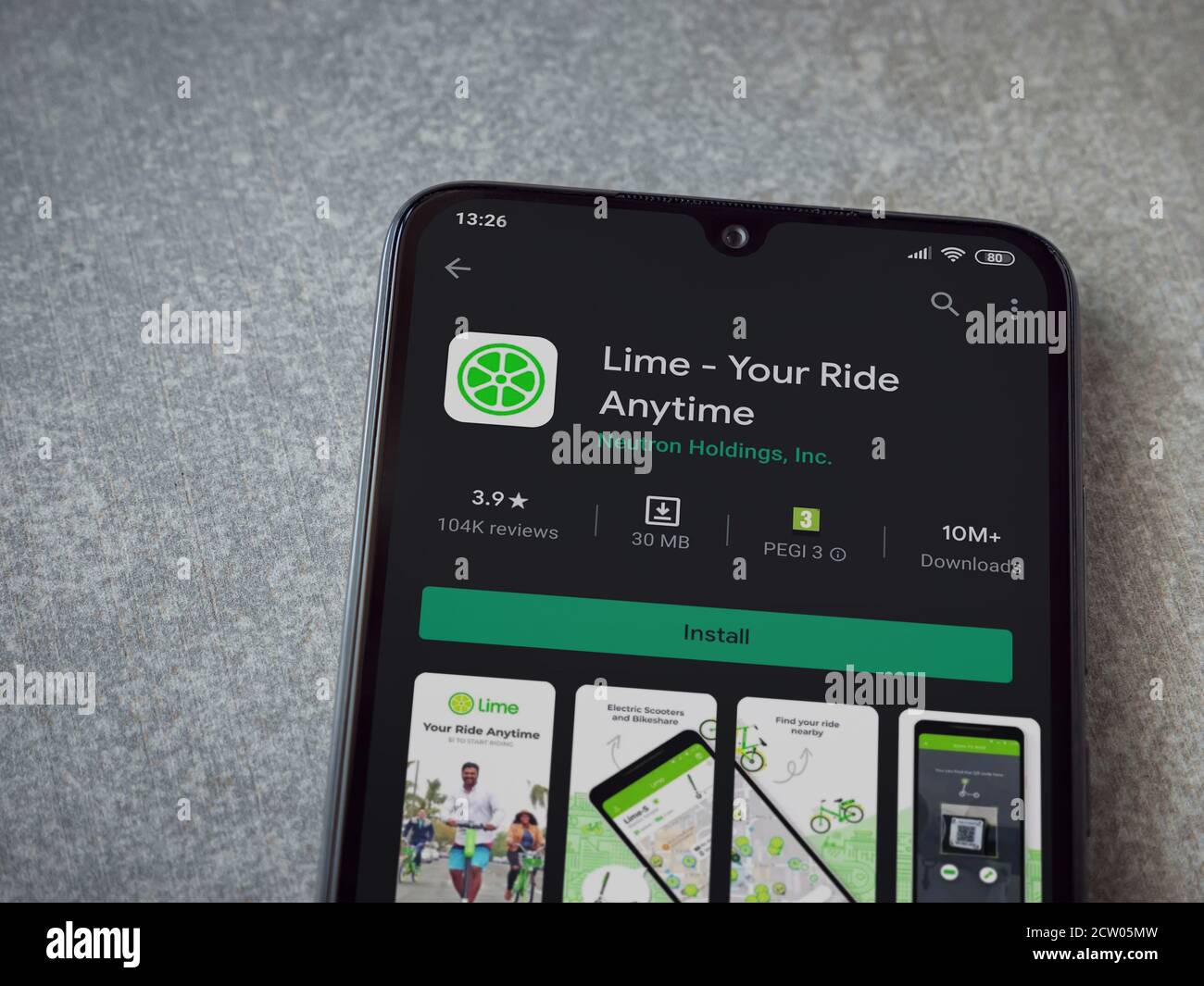 Lod, Israel - July 8, 2020: Lime app play store page on the display of ...