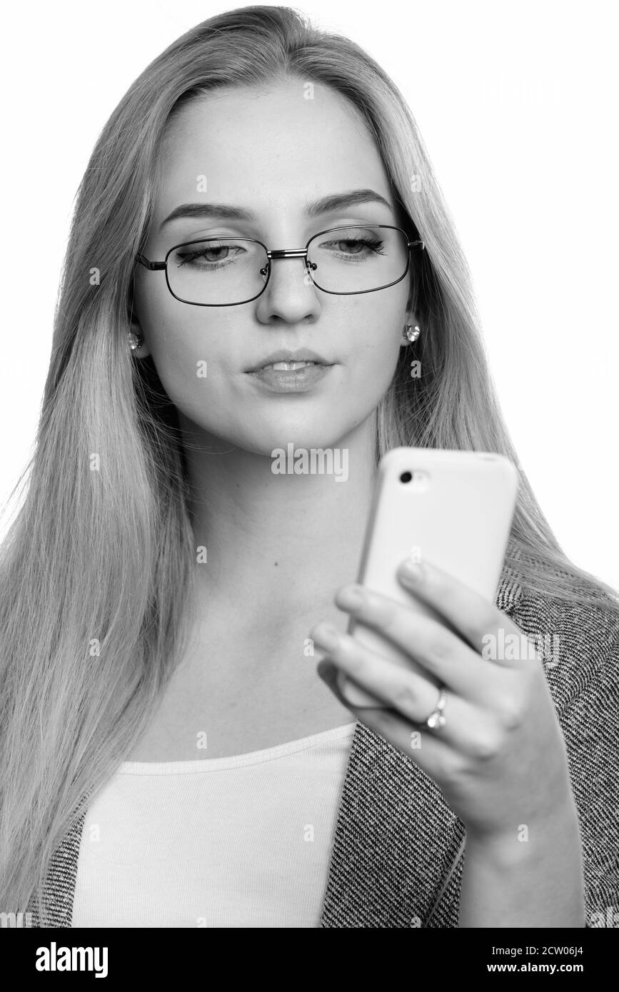 Face of young beautiful businesswoman using mobile phone Stock Photo ... Face of young beautiful businesswoman using mobile phone Stock Photo ...