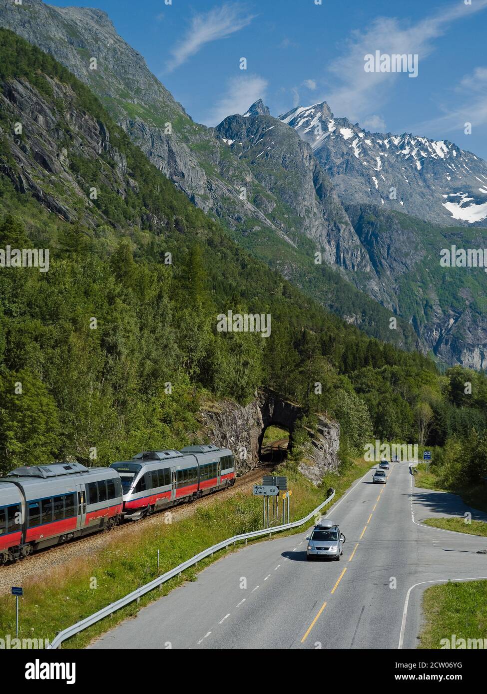 Train on the Rauma Line, Romsdalen, Norway Stock Photo - Alamy